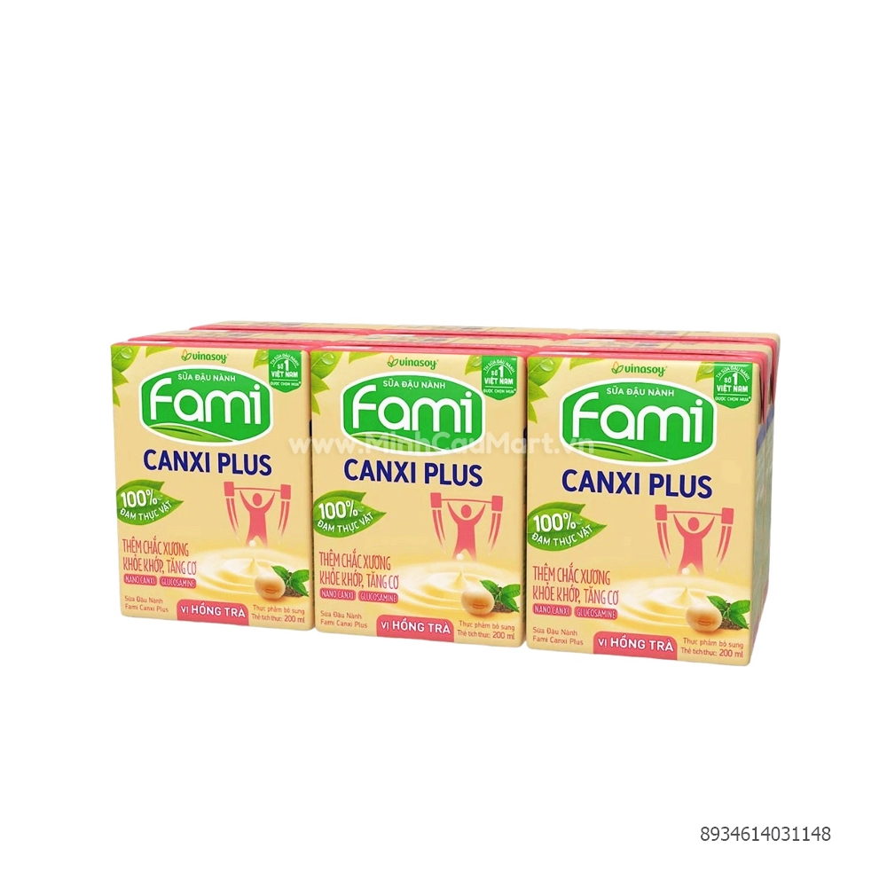 Sữa đậu nành Fami canxi plus vị hồng trà 200ml - Minh Cầu Mart - Siêu thị trong tầm tay