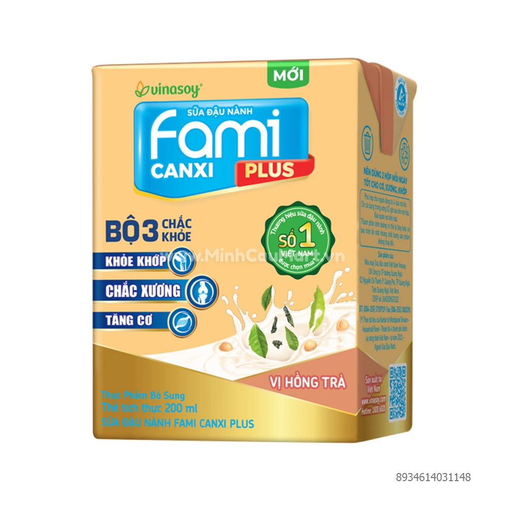 Sữa đậu nành Fami canxi plus vị hồng trà 200ml - Minh Cầu Mart - Siêu thị trong tầm tay