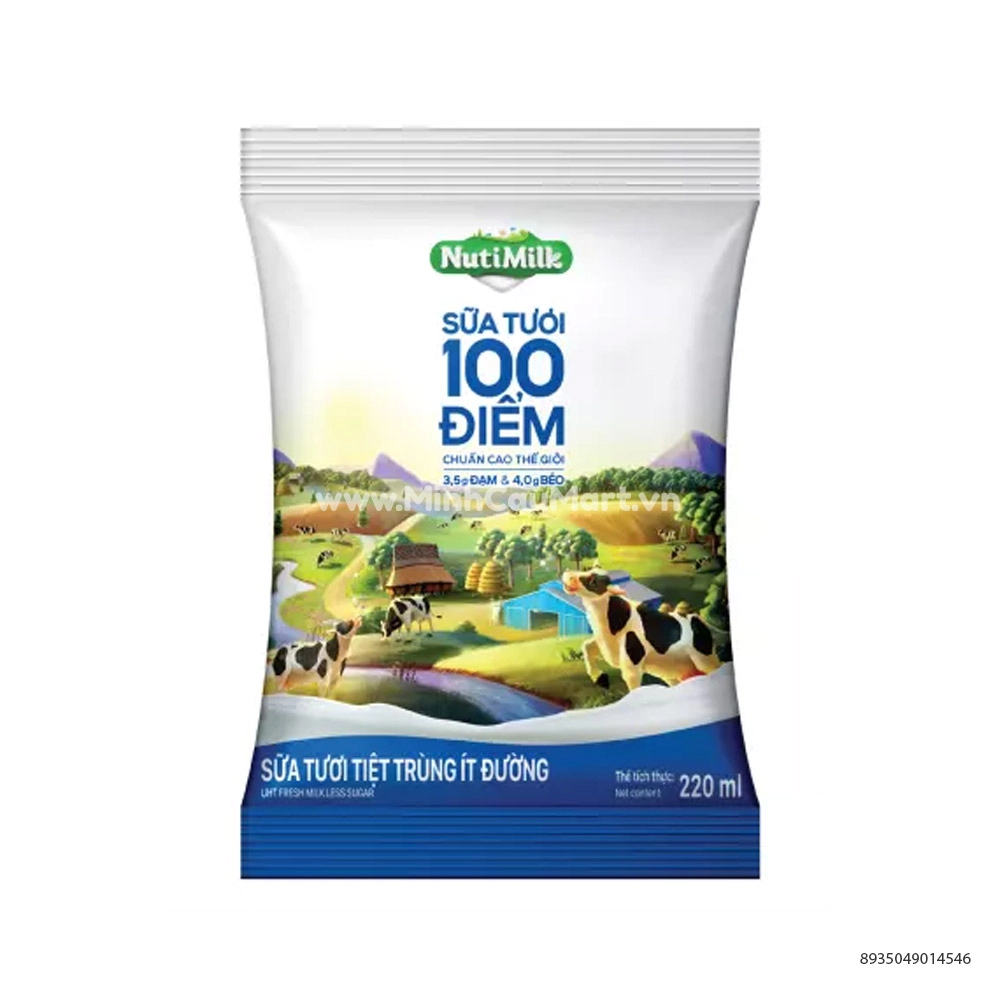 Sữa Tươi Nutimilk 100 điểm 220ml Ít Đường Bịch - Minh Cầu Mart - Siêu ...