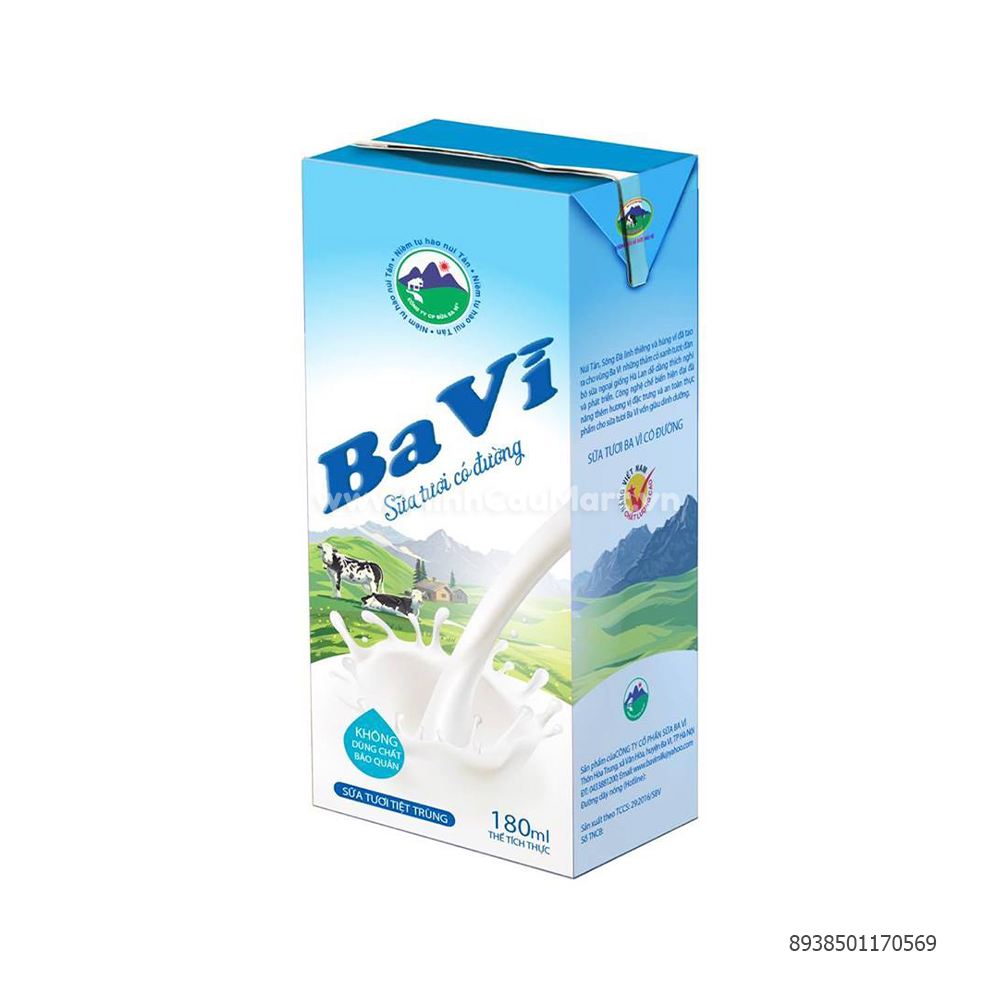 SỮA TƯƠI TIỆT TRÙNG BA VÌ CÓ ĐƯỜNG 180ML - Minh Cầu Mart - Siêu thị ...